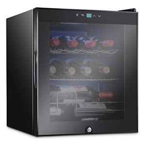 ivation 12 bottle compressor wine cooler refrigerator w/lock | large freestanding wine cellar for red, white, champagne or sparkling wine | 41f-64f digital temperature control fridge glass door black