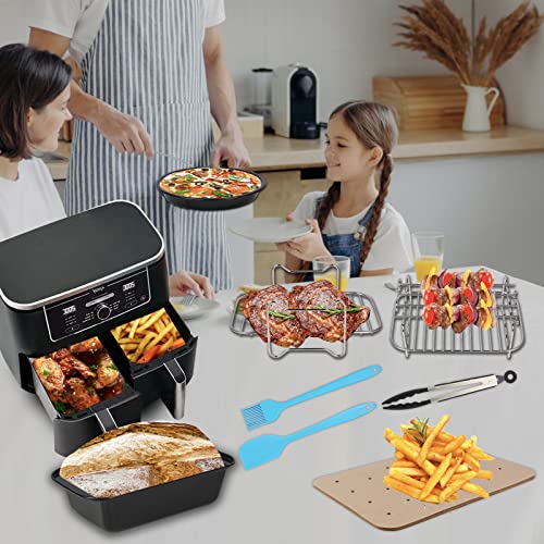 Dual Basket Air Fryer Accessories, Set of 8 Fit for Ninja Dual Air Fryer DZ201, DZ401 & Most 3.7Qt and Larger Dual Zone Air Fryers, Food Safe Accessories, 100 Pcs Disposable Parchment Air Fryer Liners