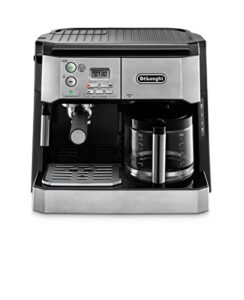 delonghi bco430 combination pump espresso and 10-cup drip coffee machine with frothing wand, silver and black