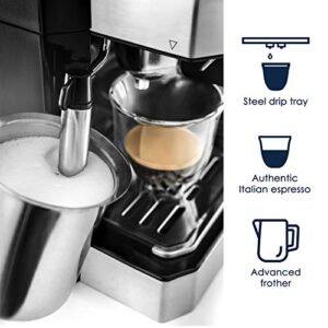 DeLonghi BCO430 Combination Pump Espresso and 10-Cup Drip Coffee Machine with Frothing Wand, Silver and Black