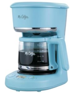 mr. coffee 5-cup digital display programmable coffee maker mini brew now or later auto shut off arctic blue