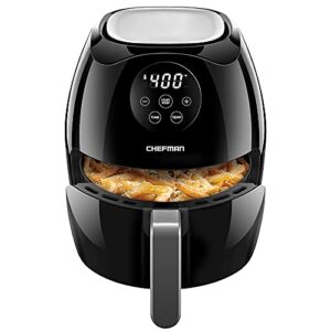 chefman digital 3.5 quart touch screen air fryer oven w/ space saving flat basket, healthy oil-free airfryer w/ 60 minute timer & auto shutoff, dishwasher safe parts, bpa-free, black