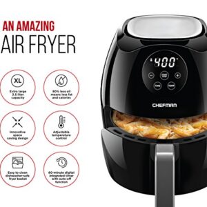 Chefman Digital 3.5 Quart Touch Screen Air Fryer Oven w/ Space Saving Flat Basket, Healthy Oil-Free Airfryer w/ 60 Minute Timer & Auto Shutoff, Dishwasher Safe Parts, BPA-Free, Black