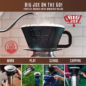 Big Joe Large Pour Over Coffee Maker w/ 50 Filters, Flat Bottom Basket Dripper for Large Batch Pour Over, Brews from 12 up to 75 Ounces, Fits Any Drinkware, Dishwasher Safe, BPA Free, Made in USA