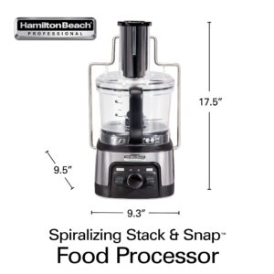 Hamilton Beach Professional Stack & Snap Food Processor & Veggie Spiralizer for Slicing, Shredding and Kneading, Extra-Large 3" Feed Chute Fits Whole Vegetables, 12 Cups, Stainless Steel (70815)