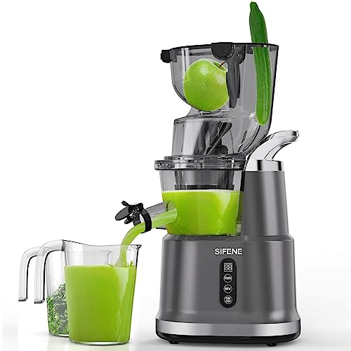 Slow Masticating Juicer Machines with Big Mouth 3.2" Feed Chute, SiFENE Whole Slow Juicer, Vertical Cold Press Juice Extractor for Vegetables and Fruits, BPA Free, Easy to Clean