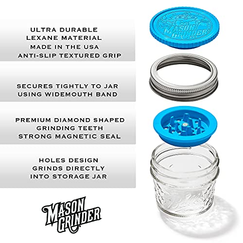 2 Piece Herb Grinder with Holes by Mason Grinder - Small Mouth - Fits on Regular Mason Jars (Jar Not Included)