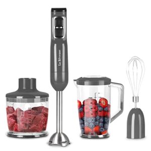 la reveuse immersion hand blender, 3 in 1, 300 watts 2 speeds multi-purpose with whisk,mixing beaker,food chopper grinder attachments