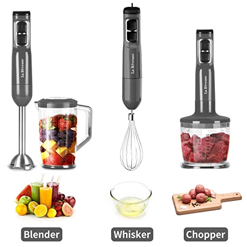 La Reveuse Immersion Hand Blender, 3 in 1, 300 Watts 2 Speeds Multi-purpose with Whisk,Mixing Beaker,Food Chopper Grinder attachments