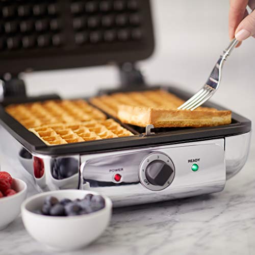 All-Clad Electrics Stainless Steel Waffle Maker 4 Section Nonstick, Upright Storage 1600 Watts 6 Browning Levels, Square, Belgium Waffle, Removable Plates, Dishwasher Safe