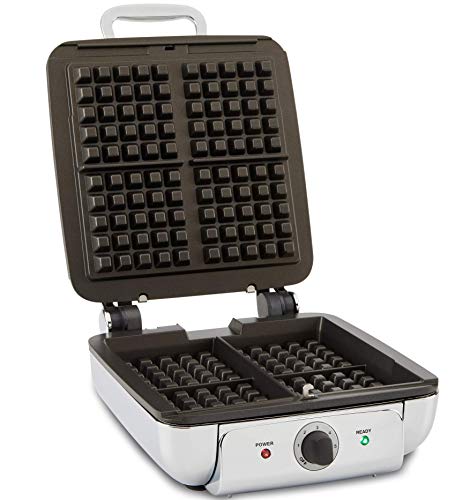 All-Clad Electrics Stainless Steel Waffle Maker 4 Section Nonstick, Upright Storage 1600 Watts 6 Browning Levels, Square, Belgium Waffle, Removable Plates, Dishwasher Safe