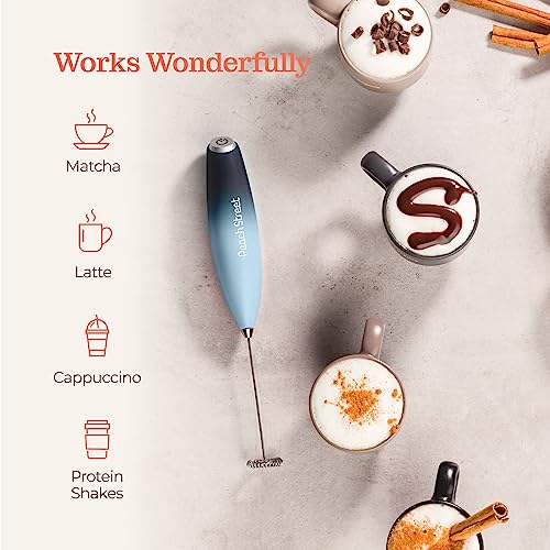 Powerful Handheld Milk Frother, Mini Milk Foamer, Battery Operated (Not included) Stainless Steel Drink Mixer & Frother Stand for Coffee, Lattes, Cappuccino, Frappe, Matcha, Hot Chocolate. (Dark Sky)