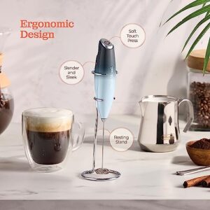 Powerful Handheld Milk Frother, Mini Milk Foamer, Battery Operated (Not included) Stainless Steel Drink Mixer & Frother Stand for Coffee, Lattes, Cappuccino, Frappe, Matcha, Hot Chocolate. (Dark Sky)