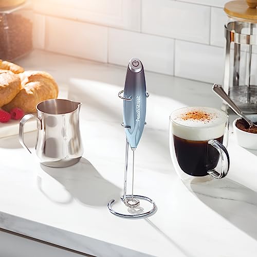 Powerful Handheld Milk Frother, Mini Milk Foamer, Battery Operated (Not included) Stainless Steel Drink Mixer & Frother Stand for Coffee, Lattes, Cappuccino, Frappe, Matcha, Hot Chocolate. (Dark Sky)