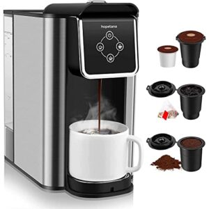 hopetana single serve coffee machine, 3-in-1 pod coffee maker for k-cup capsule, ground coffee brewer, loose tea maker, 6 to 10 ounce cup, removable 50 oz water reservoir