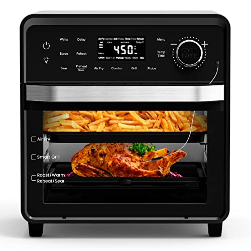 NuWave TODD ENGLISH Air Fryer Toaster Oven with Pro-Smart Grill, Plug-In Grill & Air Fryer, 550°F Preheat, 50°-500°F Temperature Controls, Top and Bottom Heater Adjustments 0%-100%