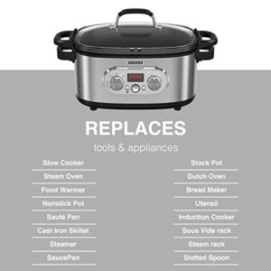 Anfilank 8-in-1 Multi-Cooker, Programmable 6.8 Quart Slow Cooker, Presets to Sous Vide, Bake, Sauté, Cook Rice & More; with Sous Vide Rack, Steam Rack, Slotted Spoon and Glass Lid, Adjustable Temp&Time for Slow Cook with LED Display.