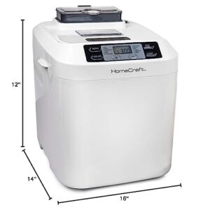 HomeCraft HCPBMAD2WH Bread Maker with Auto Fruit & Nut Dispenser Makes 2 Lb. Loaf Size, 3 Crust Options, Programmable Settings, 14"D x 16"W x 12"H, White