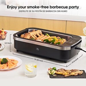 X&E Smokeless Indoor Grill, 6 heating tubes, 1500W indoor grill,Smoke Extractor Technology,Tempered Glass Lid, 15*9 Nonstick Removable Surface, Touch Screen, Dishwasher-Safe, Black Portable BBQ Electric Grill.