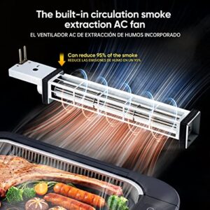 X&E Smokeless Indoor Grill, 6 heating tubes, 1500W indoor grill,Smoke Extractor Technology,Tempered Glass Lid, 15*9 Nonstick Removable Surface, Touch Screen, Dishwasher-Safe, Black Portable BBQ Electric Grill.