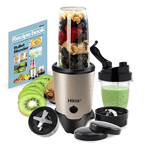 Hilax Blenders, 1200W Bullet Personal Blenders for Shakes and Smoothies, Nutri Countertop High Speed Blender and Small Coffee Grinder, 35oz and 14oz Portable Travel Bottles and Lids, BPA Free (champagne)