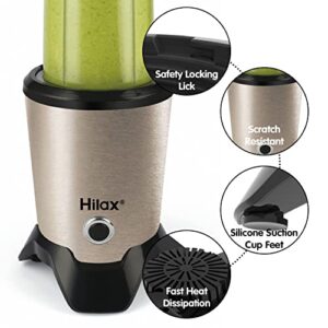 Hilax Blenders, 1200W Bullet Personal Blenders for Shakes and Smoothies, Nutri Countertop High Speed Blender and Small Coffee Grinder, 35oz and 14oz Portable Travel Bottles and Lids, BPA Free (champagne)