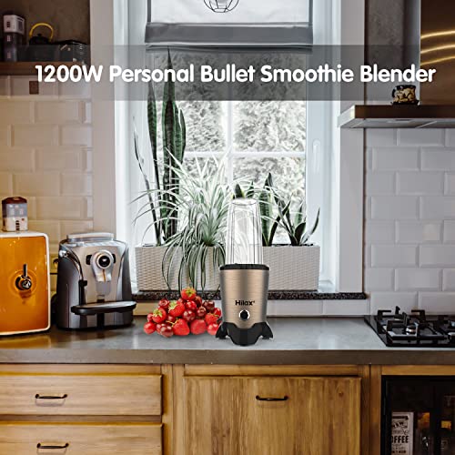 Hilax Blenders, 1200W Bullet Personal Blenders for Shakes and Smoothies, Nutri Countertop High Speed Blender and Small Coffee Grinder, 35oz and 14oz Portable Travel Bottles and Lids, BPA Free (champagne)