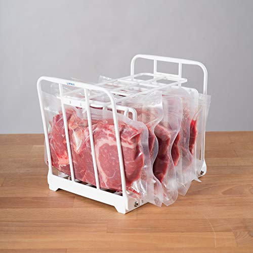 LIPAVI N10X Sous Vide Rack with Anti Float - fits LIPAVI C10 and other 12qt containers - Adjustable, Collapsible, Ensures Even Warming - White Polycarbonate, Stainless steel weights