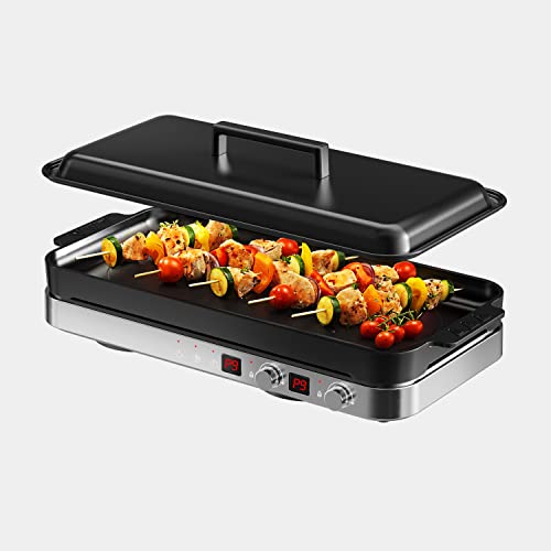 Portable Induction Cooktop 2 Burner with Removable Iron Cast Griddle Pan Non-stick, COOKTRON 1800W Double Induction Cooktop with Child Safety Lock & Time, Great for Family Party