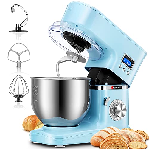 HAUSWIRT Stand Mixer,1000W 8+P Speed Tilt-Head Kitchen Mixers with LCD Display Timer,Planetary Mixing Food Mixer with Stainless Steel Bowl,Dough Hook, Beater & Wire Whip