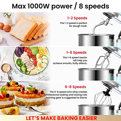 HAUSWIRT Stand Mixer,1000W 8+P Speed Tilt-Head Kitchen Mixers with LCD Display Timer,Planetary Mixing Food Mixer with Stainless Steel Bowl,Dough Hook, Beater & Wire Whip