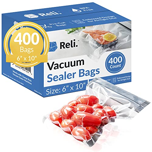 Reli. Vacuum Sealer Bags 6x10" | 400 Bags - Bulk | Pre-Cut Embossed Vacuum Bags for Food | BPA Free | Vacuum Sealer Bags for Sous Vide, Food Storage/Food Prep | Pint Size, Clear