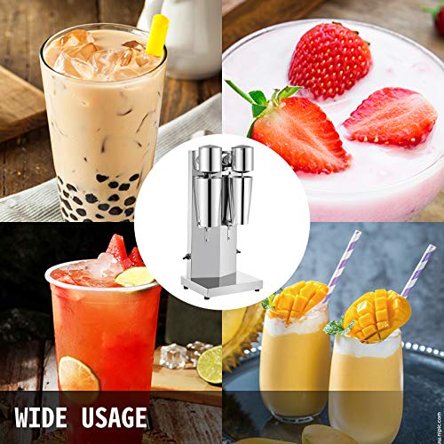 VEVOR Milkshake Maker Double Head Stainless Steel Electric Milkshake Maker 180W Milkshake Machine Classic Milkshake Maker with 800ml Cup, Silver Milkshake Maker Machine, 2 Speed Adjustable