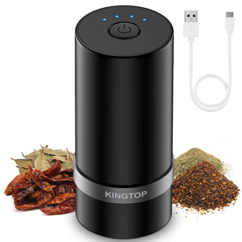 KINGTOP Electric Grinder, Portable Automatic Electric Herb Grinder, Metal Rechargeable Electric Spice Grinder (Black)