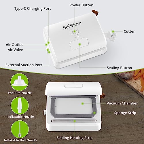 Mini Vacuum Sealer Machine HOMEKANE, Rechargeable Portable Food Vacuum Sealer with Cutter,Bag Sealer Quick Heat Vacuum Sealer Machine, Food Sealer for Snack Plastic Bags Food Storage