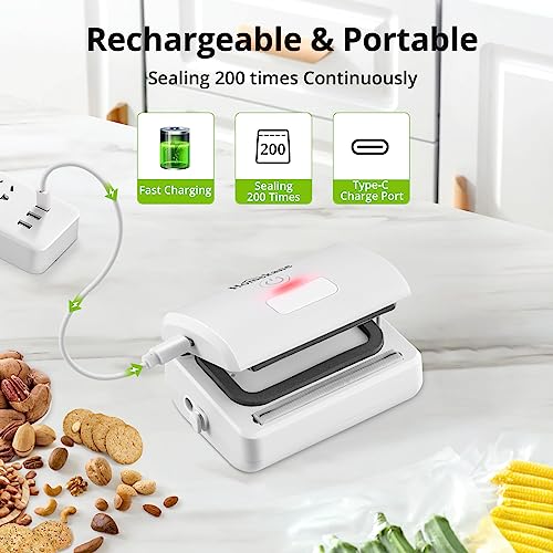 Mini Vacuum Sealer Machine HOMEKANE, Rechargeable Portable Food Vacuum Sealer with Cutter,Bag Sealer Quick Heat Vacuum Sealer Machine, Food Sealer for Snack Plastic Bags Food Storage