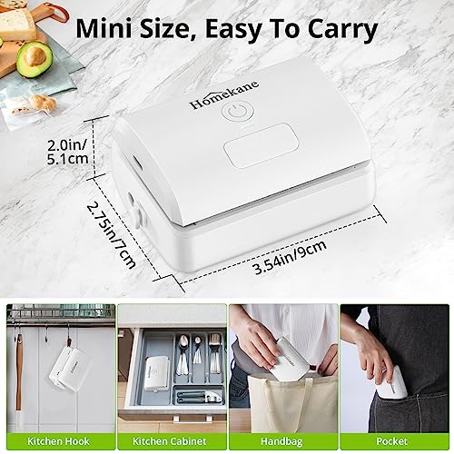 Mini Vacuum Sealer Machine HOMEKANE, Rechargeable Portable Food Vacuum Sealer with Cutter,Bag Sealer Quick Heat Vacuum Sealer Machine, Food Sealer for Snack Plastic Bags Food Storage