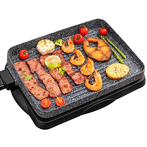 Indoor Grill Electric Korean BBQ Grill Nonstick, Removable Griddle Contact Grilling with Smart 5-Heat Temp Controller, kbbq Fast Heat Up Family Size 14 inch Tabletop Plate PFOA-Free, 1500W Gray