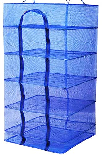 Food Dehydrator 5 Tray Hanging Drying Net / Non Electric / For Drying Herbs , Fruits , Vegetables , Fish (17.7 x 17.7 x 39.3 inches, Blue)