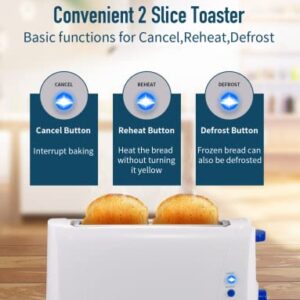 JEWJIO Long Slot White Toaster 2 Slice With Blue Buttom, 1.5” Wide Slot Best Slim 2 Slice Toaster, One Long Slot Toaster with Defrost/Reheat/Cancel/6 Bread Shade Settings/Removable Crumb Tray, Easy to Storage in Kitchen, RV, Sideboard, 1000W