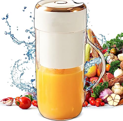 Gritin mini blender,Portable Blender, Juicer with 10-Second Ice-Crushing Power, 12 Blades, Blender for Shakes and Smoothies,22 oz Easy-to-Clean Personal Blender with Charger, Straw, Golden Yellow