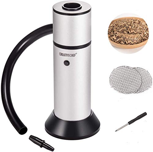 TMKEFFC Portable Smoker Gun, Handheld Smoke Infuser for Cocktail Food Drink Smoking, Enhance Taste for Meat, Sous Vide Steak, Grill, BBQ, Popcorn, Cheese, Wood Chips Included, Silver