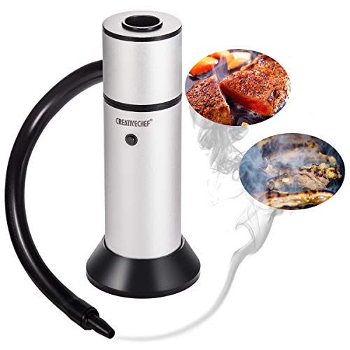 TMKEFFC Portable Smoker Gun, Handheld Smoke Infuser for Cocktail Food Drink Smoking, Enhance Taste for Meat, Sous Vide Steak, Grill, BBQ, Popcorn, Cheese, Wood Chips Included, Silver