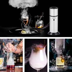 TMKEFFC Portable Smoker Gun, Handheld Smoke Infuser for Cocktail Food Drink Smoking, Enhance Taste for Meat, Sous Vide Steak, Grill, BBQ, Popcorn, Cheese, Wood Chips Included, Silver