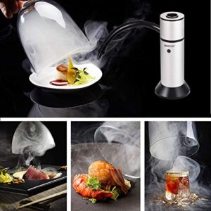 TMKEFFC Portable Smoker Gun, Handheld Smoke Infuser for Cocktail Food Drink Smoking, Enhance Taste for Meat, Sous Vide Steak, Grill, BBQ, Popcorn, Cheese, Wood Chips Included, Silver