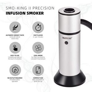 TMKEFFC Portable Smoker Gun, Handheld Smoke Infuser for Cocktail Food Drink Smoking, Enhance Taste for Meat, Sous Vide Steak, Grill, BBQ, Popcorn, Cheese, Wood Chips Included, Silver