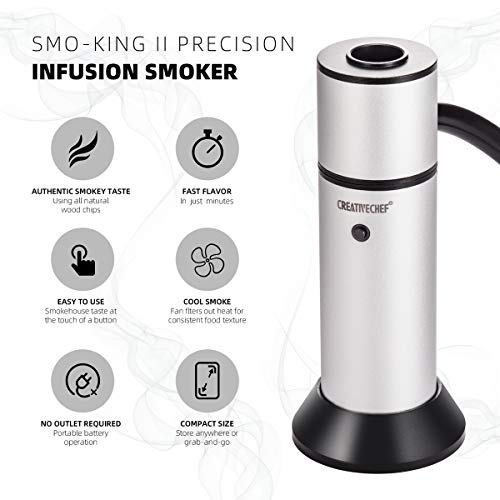 TMKEFFC Portable Smoker Gun, Handheld Smoke Infuser for Cocktail Food Drink Smoking, Enhance Taste for Meat, Sous Vide Steak, Grill, BBQ, Popcorn, Cheese, Wood Chips Included, Silver