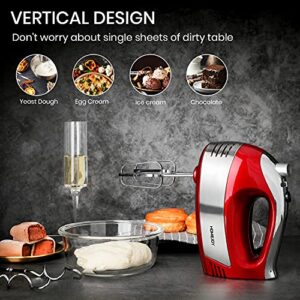 Hand Mixer Electric,HOMEJOY Upgrade 5-Speed Hand Mixer with Turbo,Kitchen Hand Held Mixer with Box,5 Stainless Steel Accessories, for Egg, Cake, Cream, Dough,Red