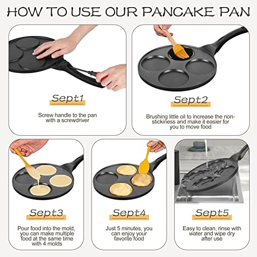 KRETAELY Pancake Pan 4 Cups Pancake Maker Nonstick Pancake Griddle With 100% PFOA Free Coating 10.5 inch Grill Pan