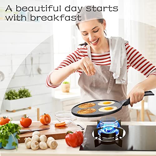 KRETAELY Pancake Pan 4 Cups Pancake Maker Nonstick Pancake Griddle With 100% PFOA Free Coating 10.5 inch Grill Pan